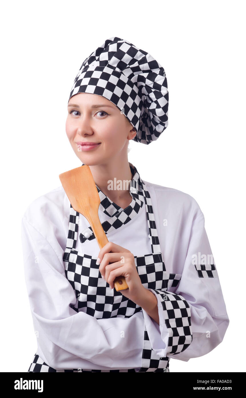 Female chef in uniform isolated on white Stock Photo - Alamy