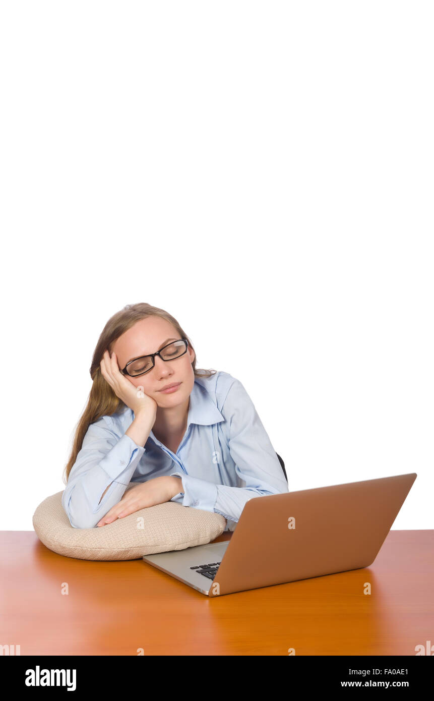 Office employee at work table isolated on white Stock Photo - Alamy