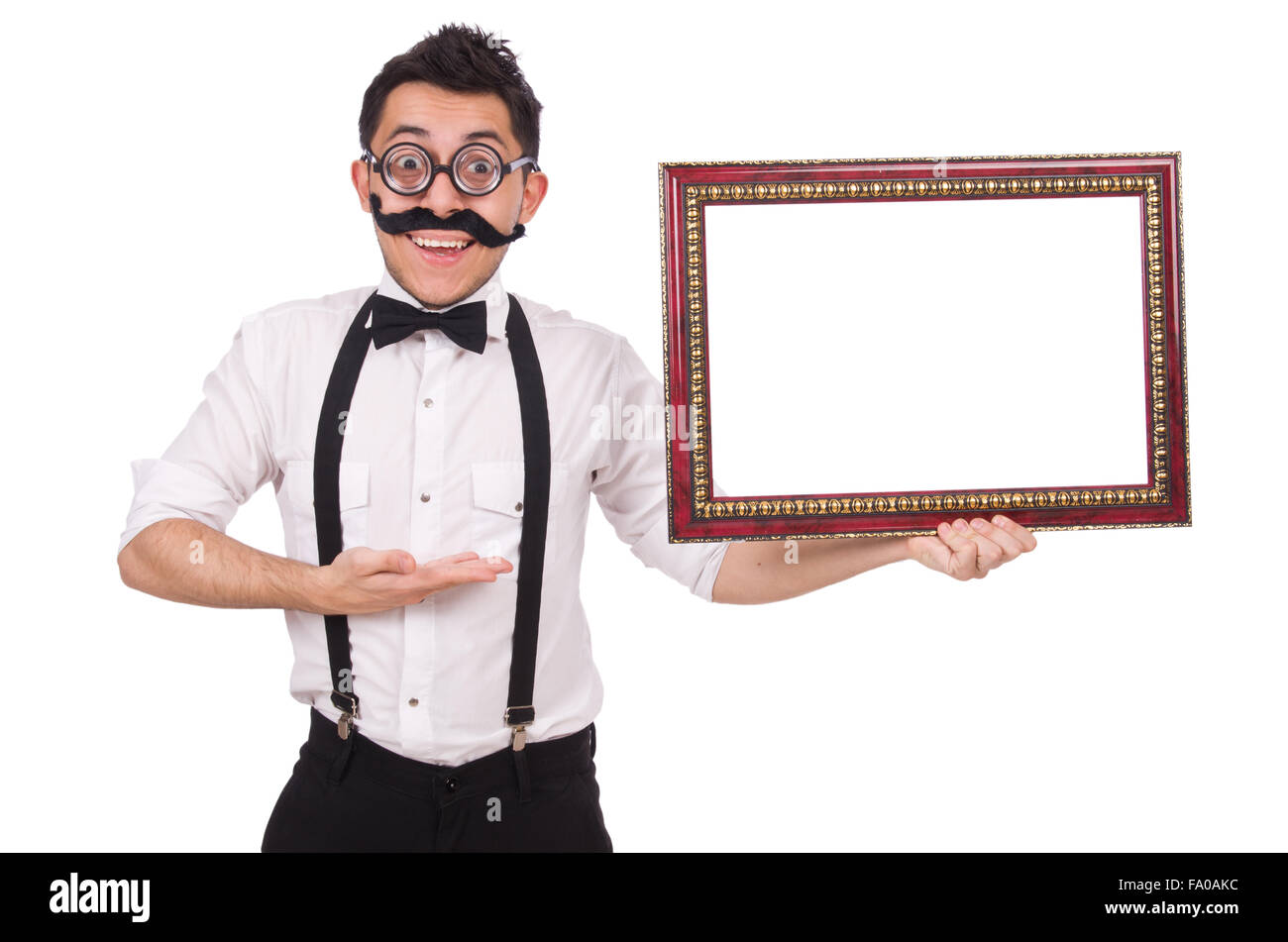 Young man with frame isolated on white Stock Photo - Alamy