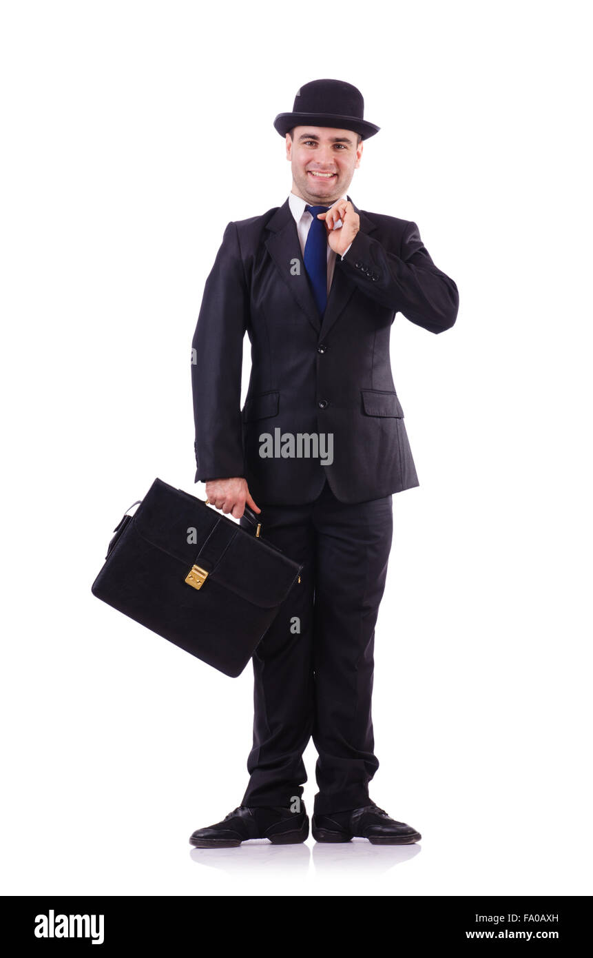 Funny businessman isolated on white Stock Photo - Alamy