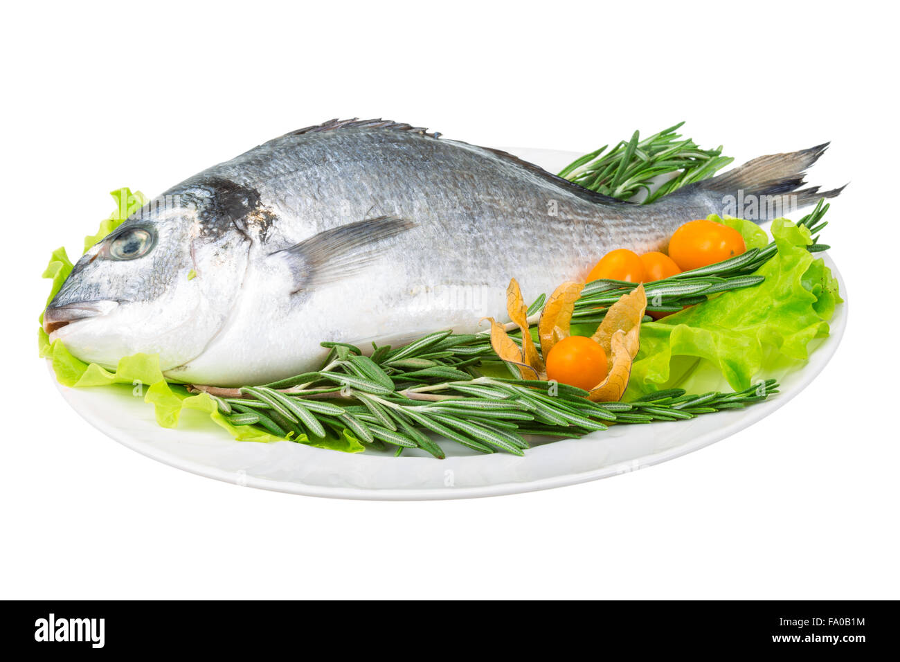 Raw dorada with herbs Stock Photo - Alamy