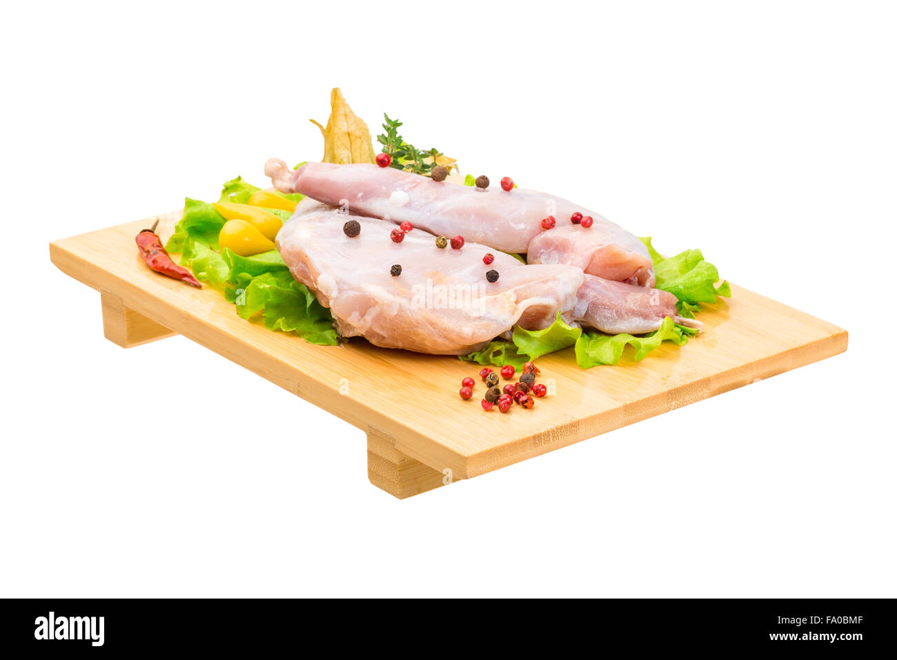 Raw rabbit meat with herbs and spices Stock Photo - Alamy