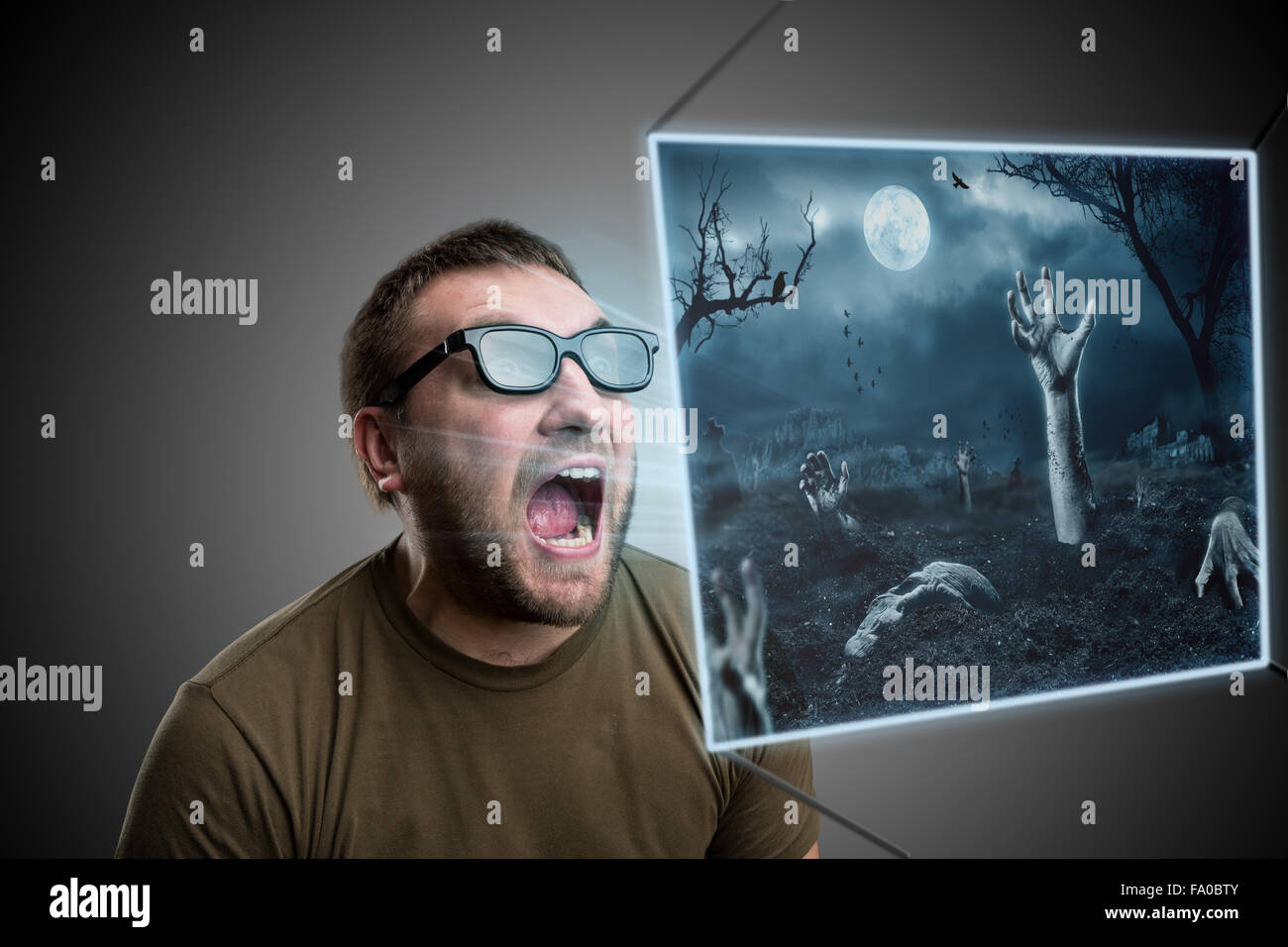 Scared man in glasses Stock Photo - Alamy