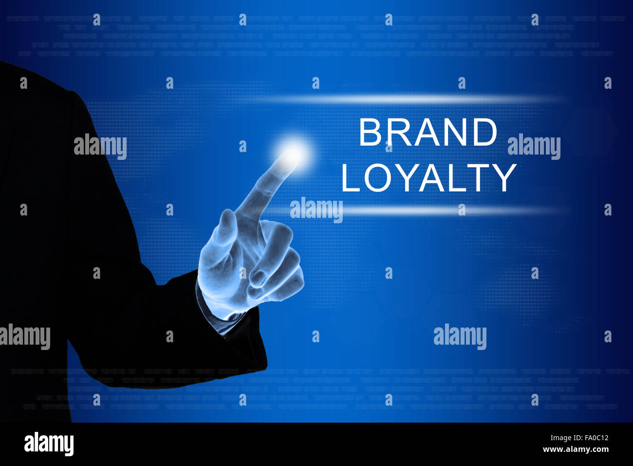 business hand pushing brand loyalty button on a touch screen interface ...