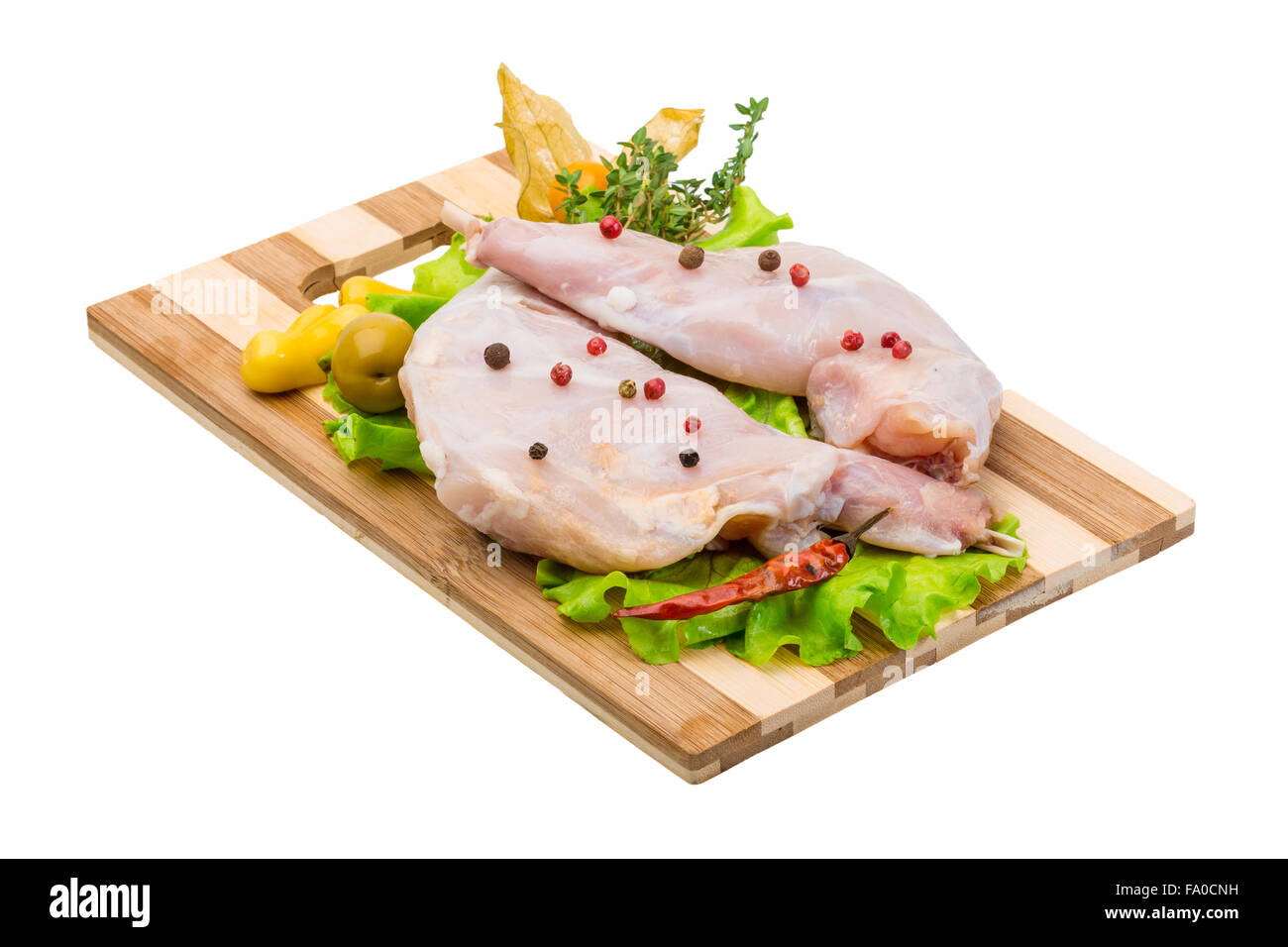 Raw rabbit meat with herbs and spices Stock Photo - Alamy