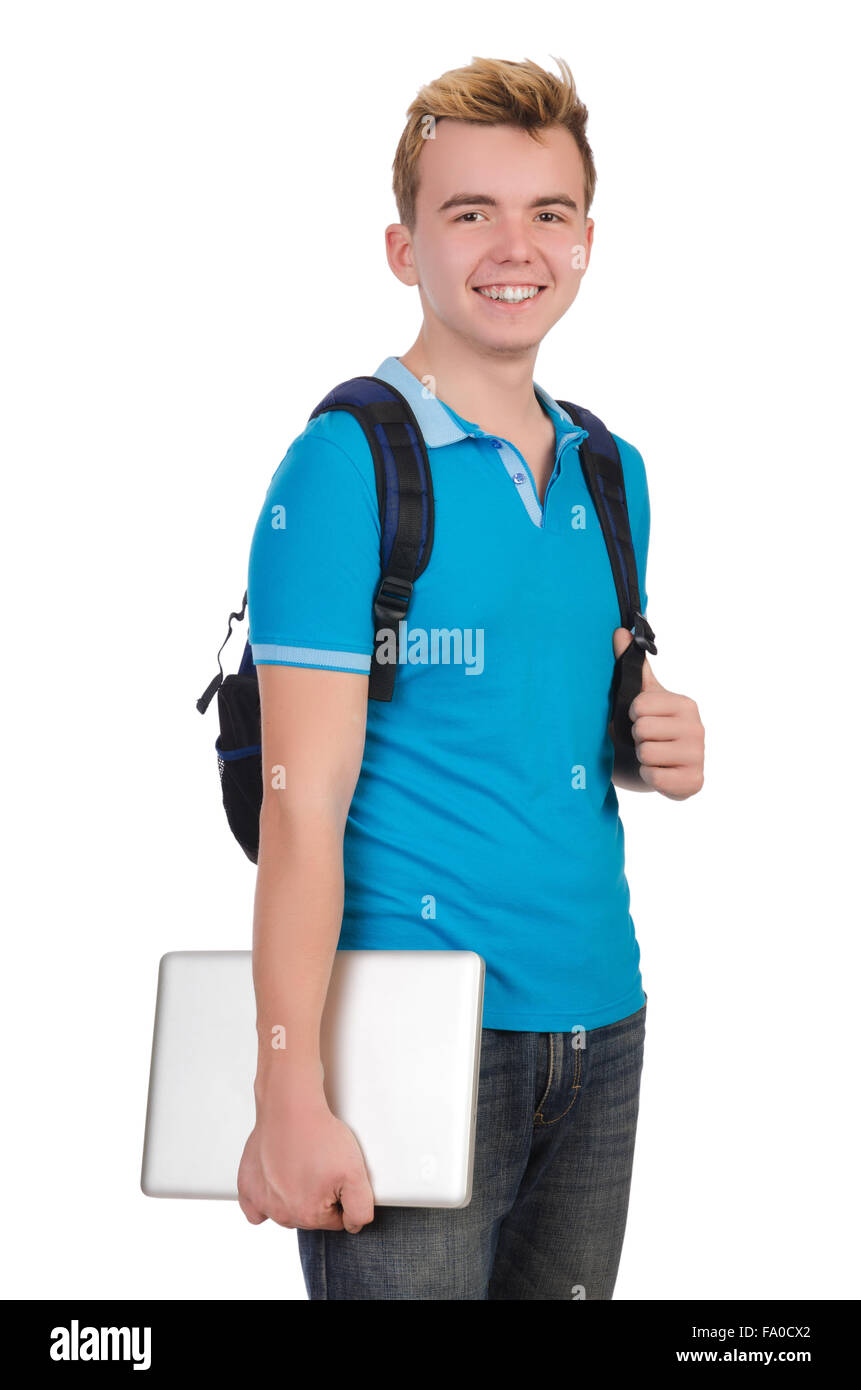 Student with laptop isolated on white Stock Photo - Alamy