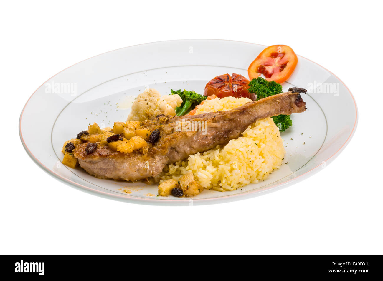 Pork t-bone steak with rice Stock Photo - Alamy