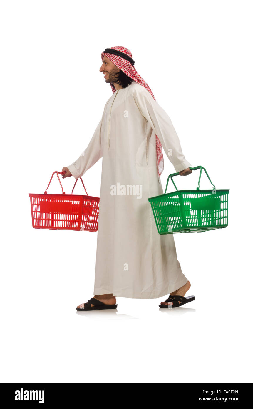 Arab man doing shopping isolated on white Stock Photo - Alamy