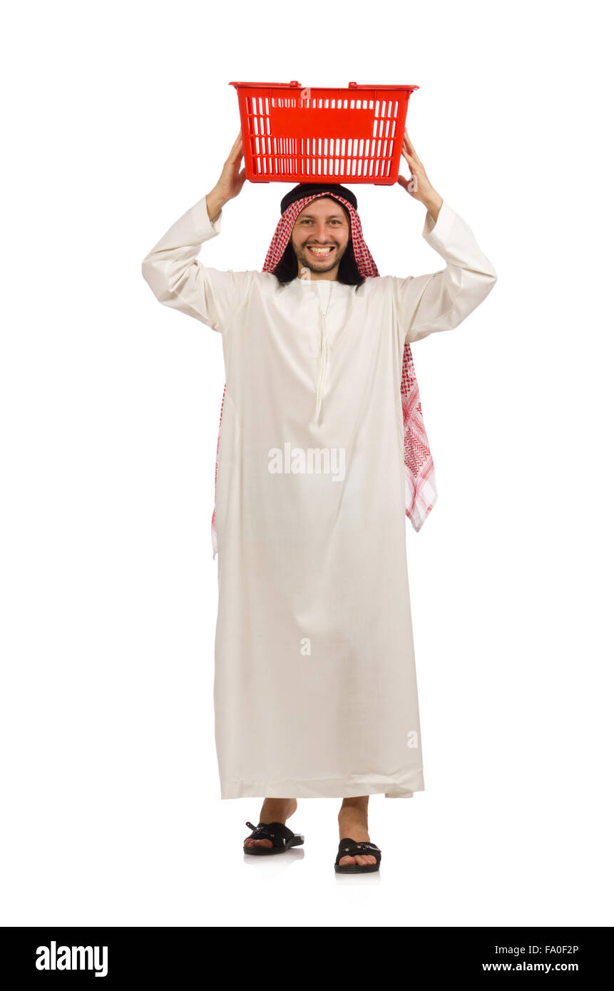 Arab man doing shopping isolated on white Stock Photo - Alamy