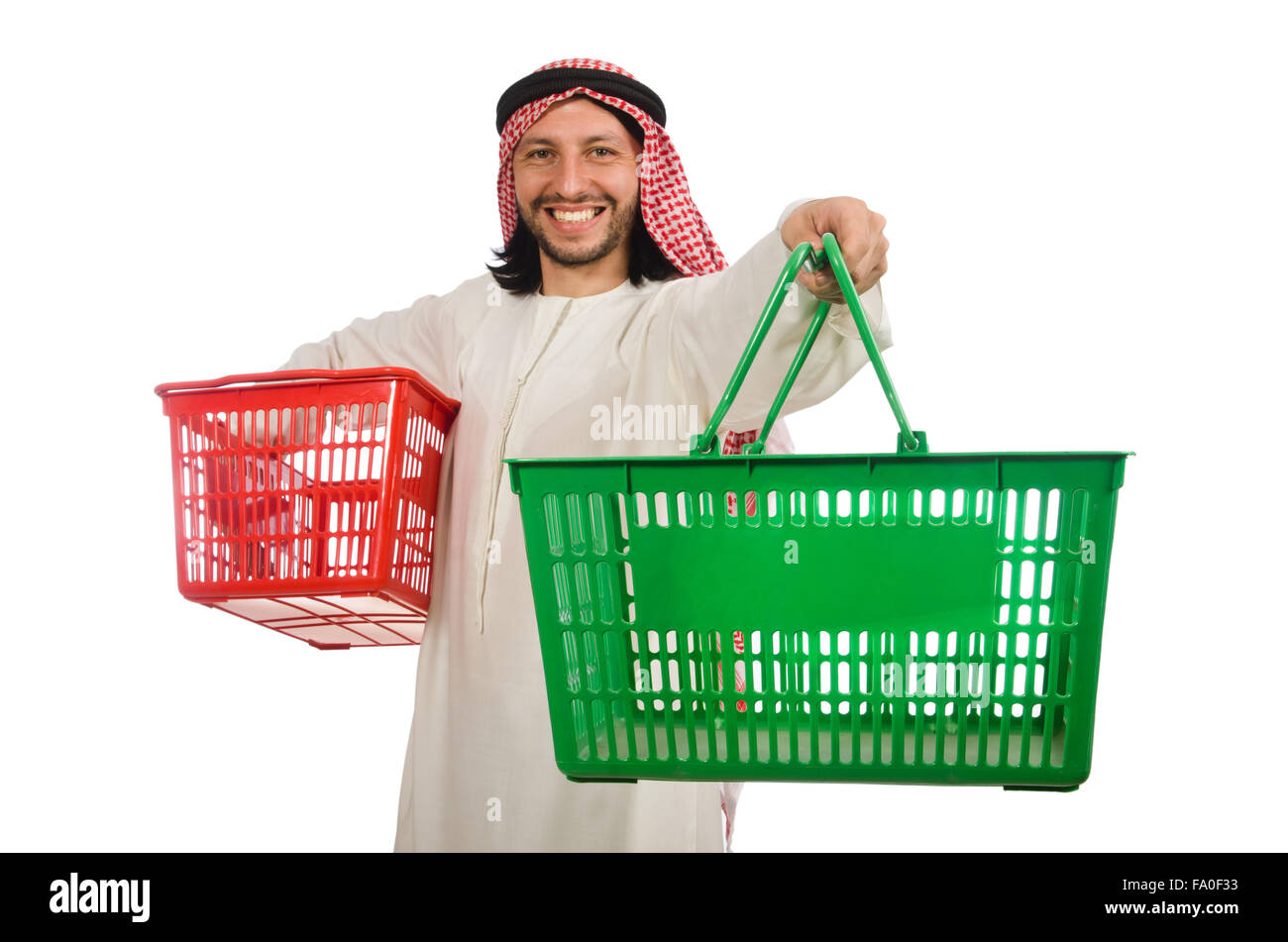 Arab man doing shopping isolated on white Stock Photo - Alamy