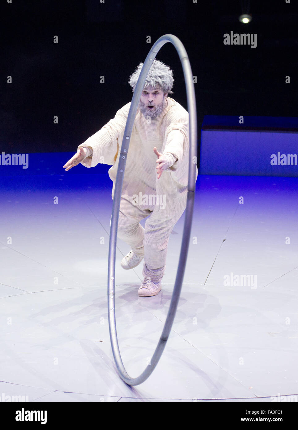 Berlin, Germany. 18th Dec, 2015. Aime Morales performs on his Cyr wheel ...