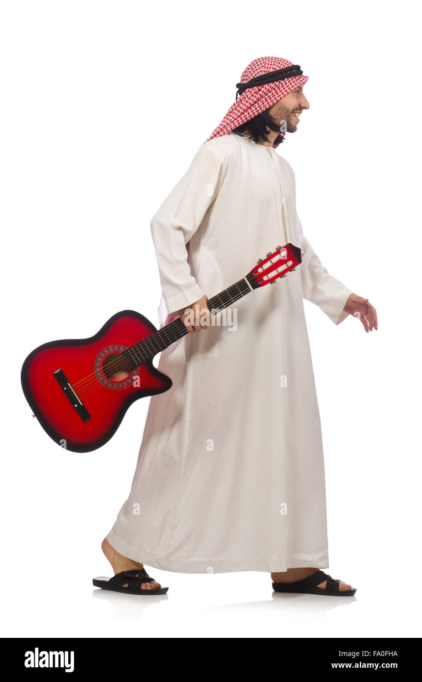 Arab man playing isolated on white Stock Photo - Alamy