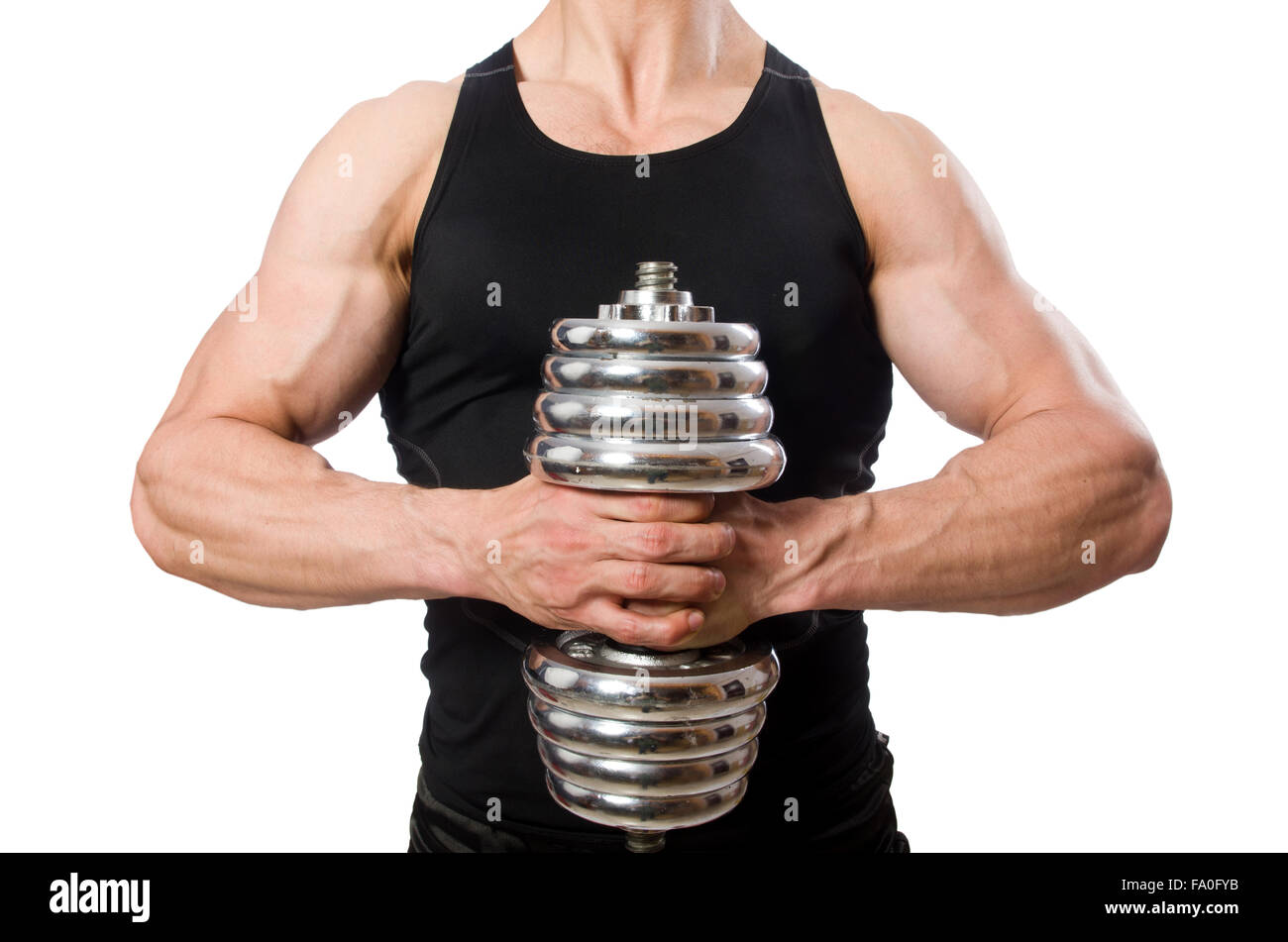 Man with dumbbells isolated on white Stock Photo - Alamy