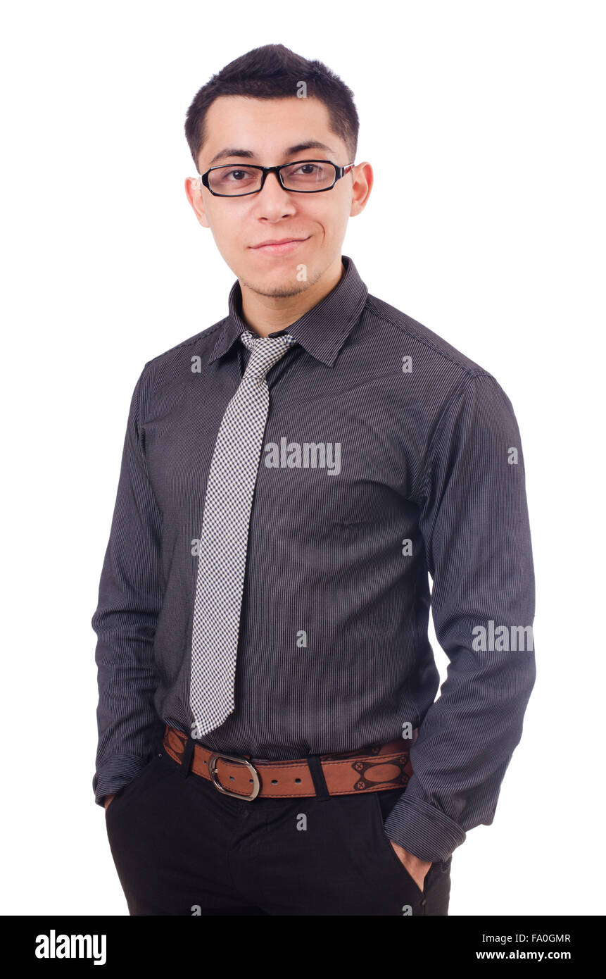 Young smiling office employee isolated on white Stock Photo - Alamy