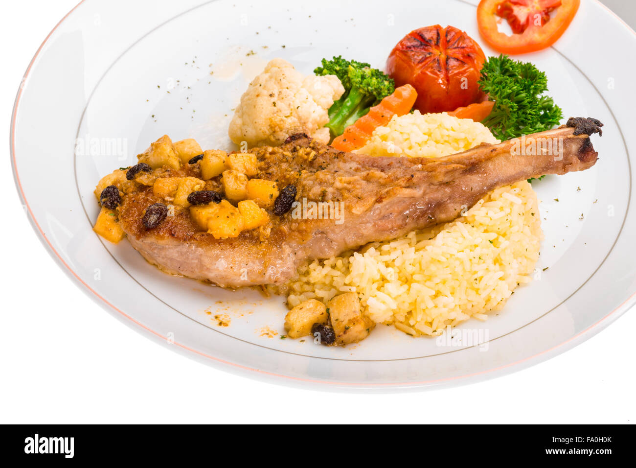 Pork t-bone steak with rice Stock Photo - Alamy