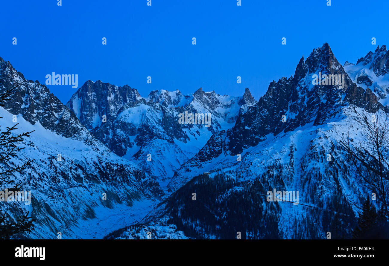 Mountain panorama after sunset in blue hour Stock Photo - Alamy