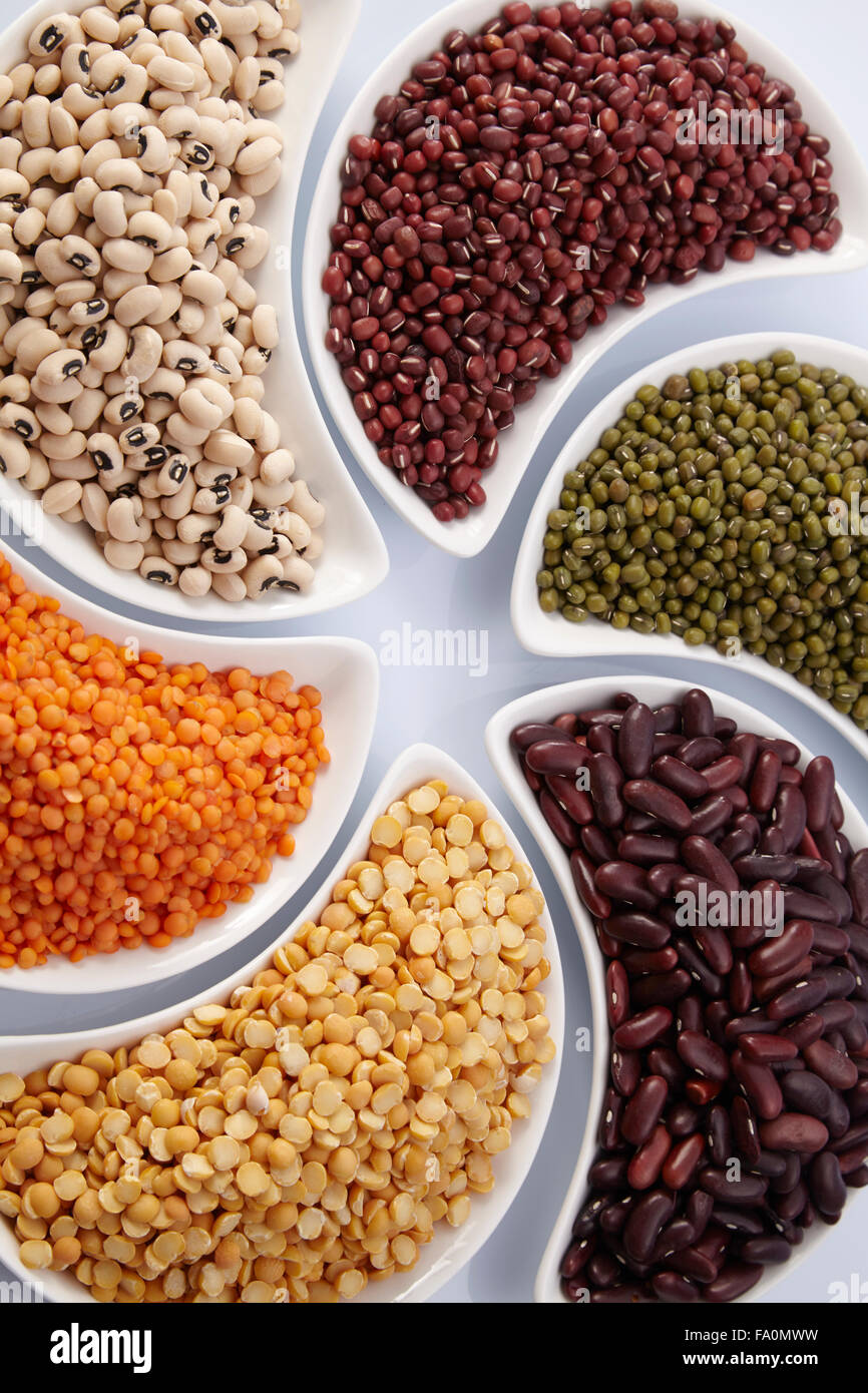 different legumes - lentils, beans and peas Stock Photo - Alamy