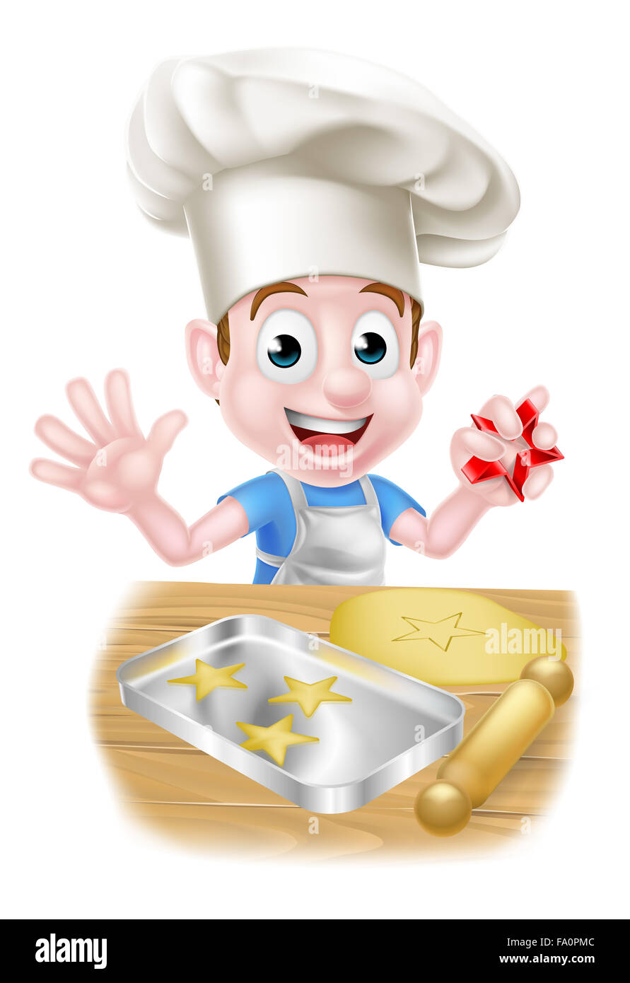 Cartoon boy baker in chefs hat making cookies Stock Photo - Alamy
