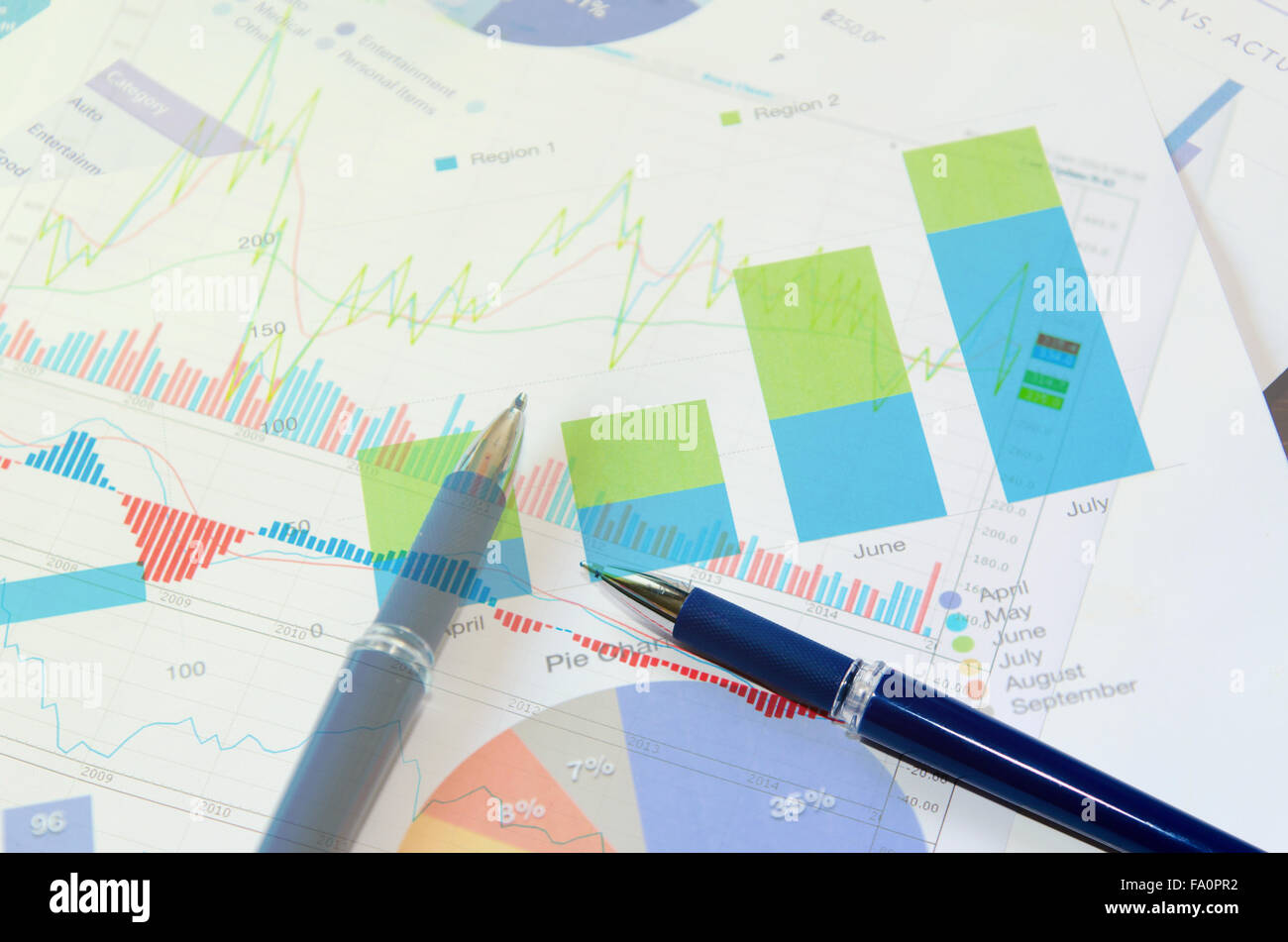 financial and business color charts and graphs on the table.business ...