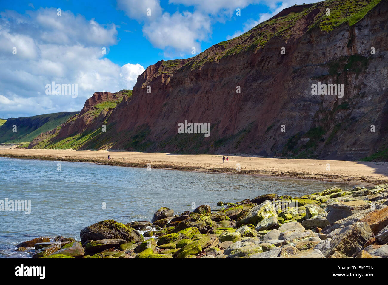 Skinningrove beach, golden sands and blue sky, North Yorkshire Stock ...