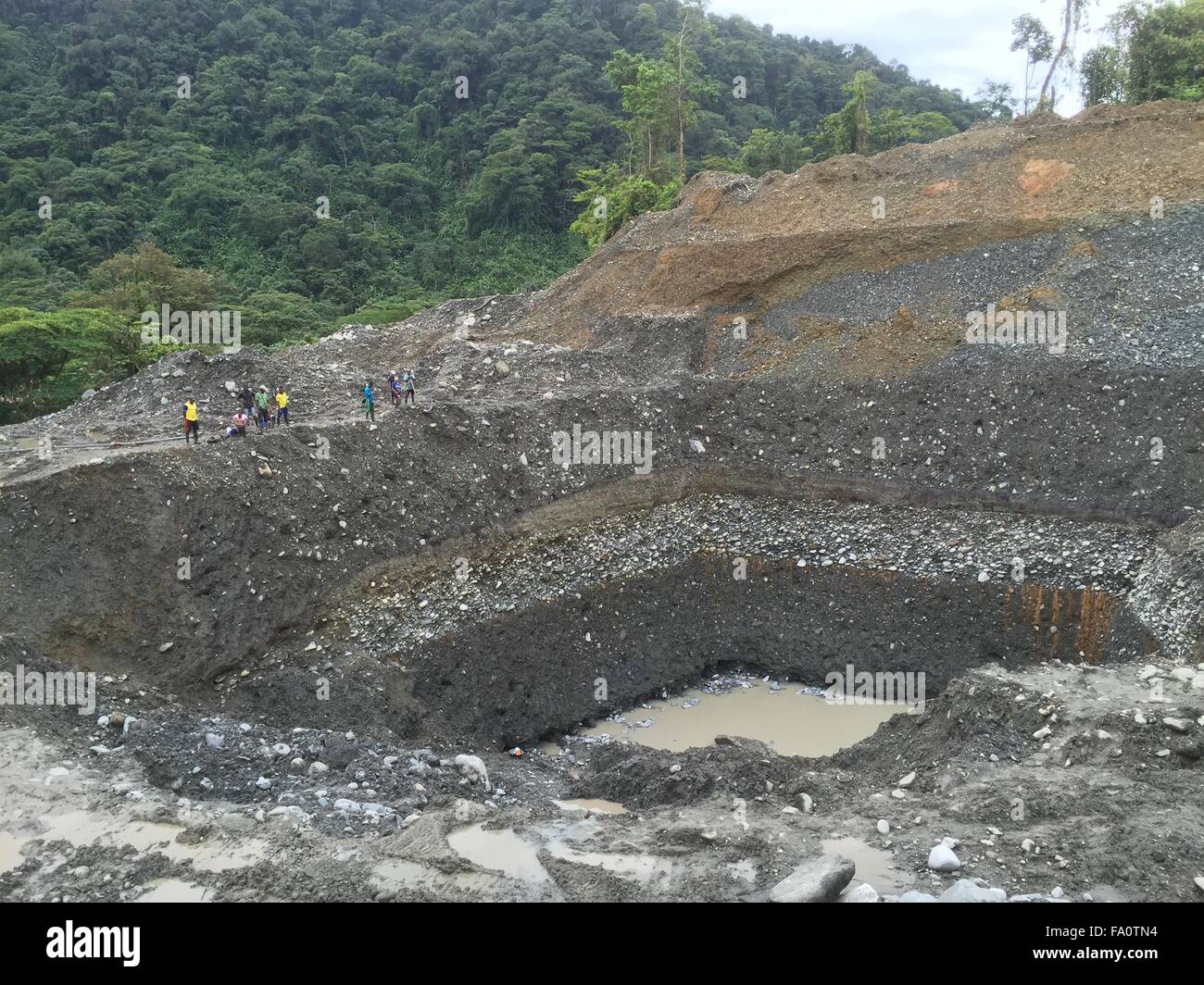 View of the giant hole of an illegal gold mine in the Choco region ...