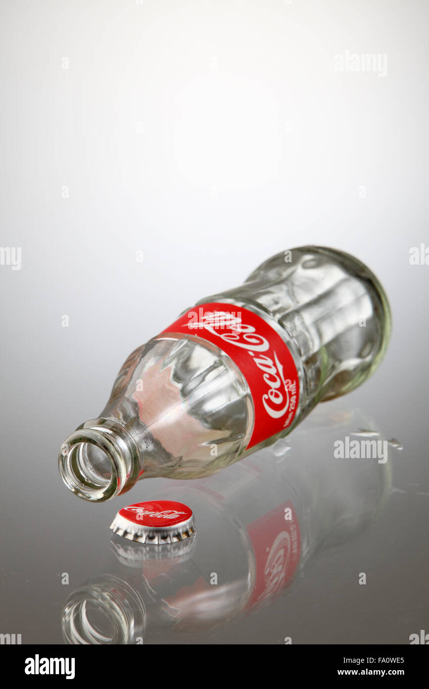 KUALA LUMPUR, MALAYSIA -May 7TH, 2015. Empty Coca Cola bottle.American ...
