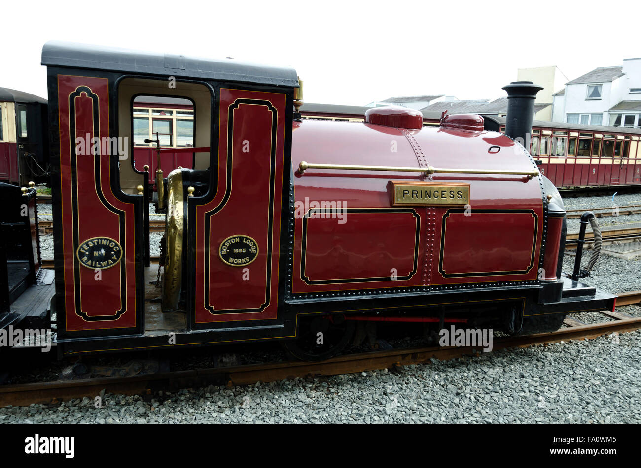 Saddle-tank steam locomotive on the Ffestiniog narrow-gauge railway in ...