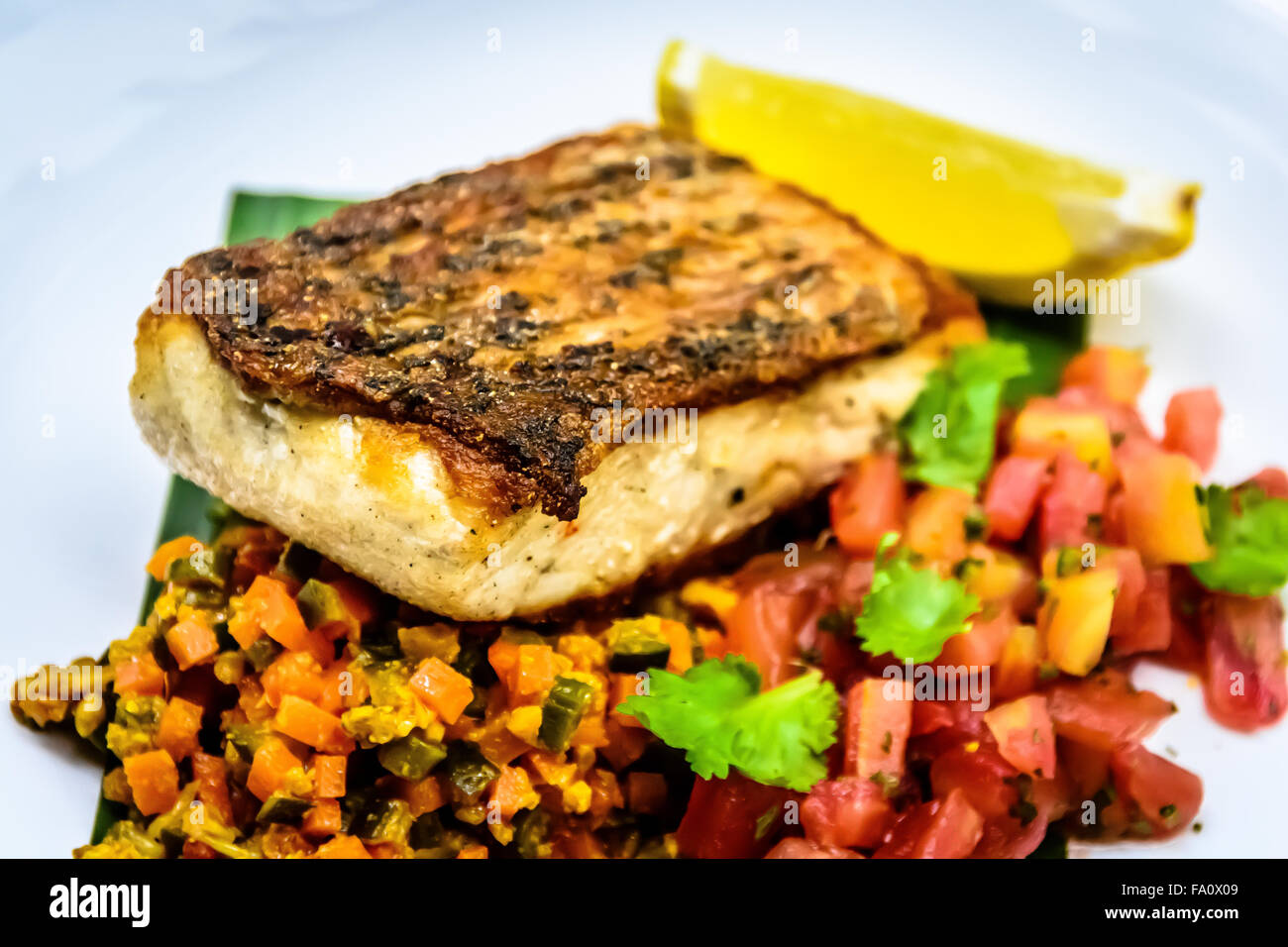 Pan fried white snapper Stock Photo - Alamy