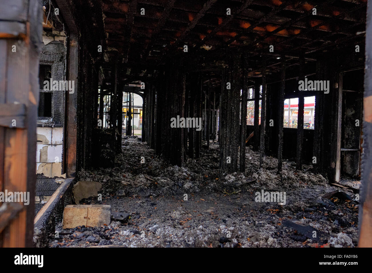 House burned almost completely in a major fire leaving only the damaged ...