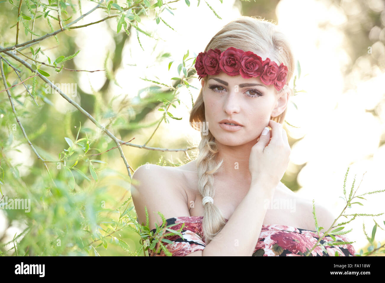 Blonde Wearing A Flower Crown Stock Photo - Alamy