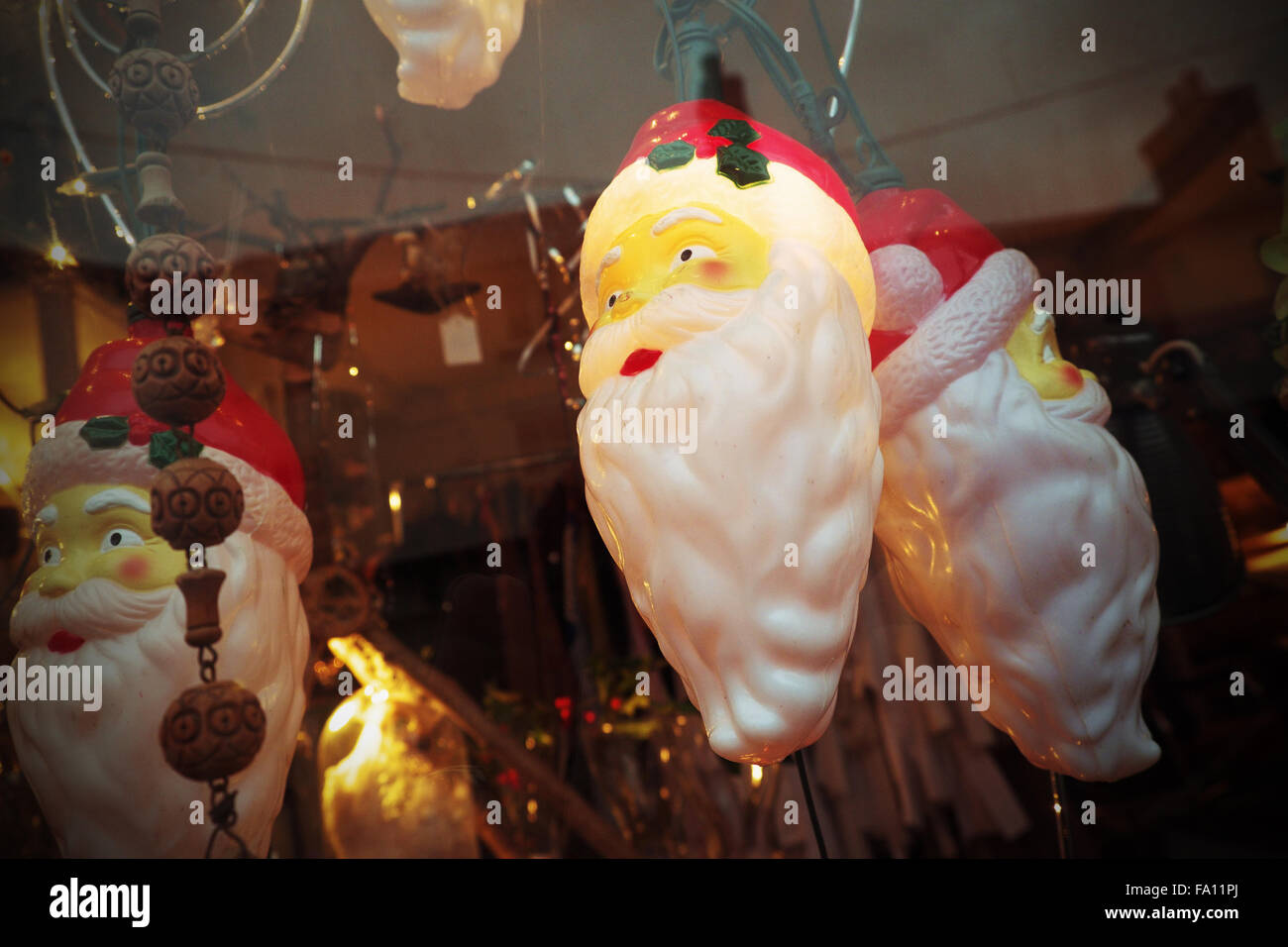 Christmas Santa Father Christmas lights decorations in a shop window ...