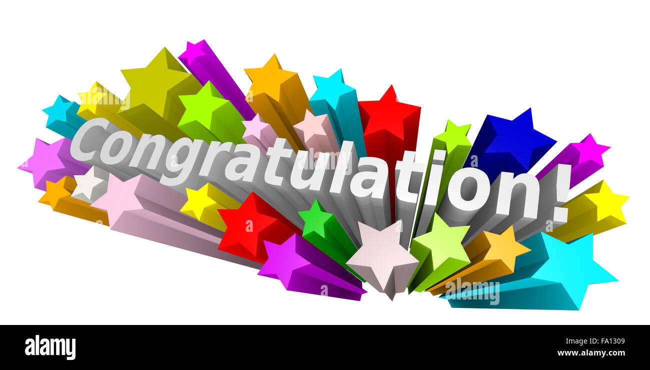 Congratulation with colorful stars on a white background, 3d concept ...