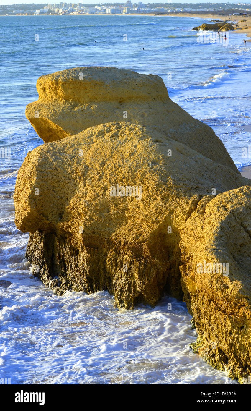 Spectacular rock formations in Praia Da Gale on the Algarve coast Stock ...