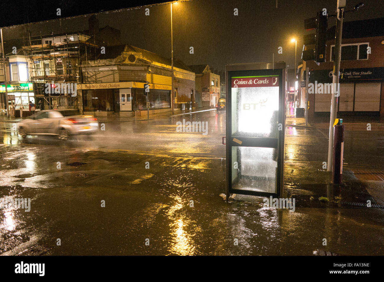 Blackpool, UK. 19th December 2015. Weather news. Heavy rain causing ...