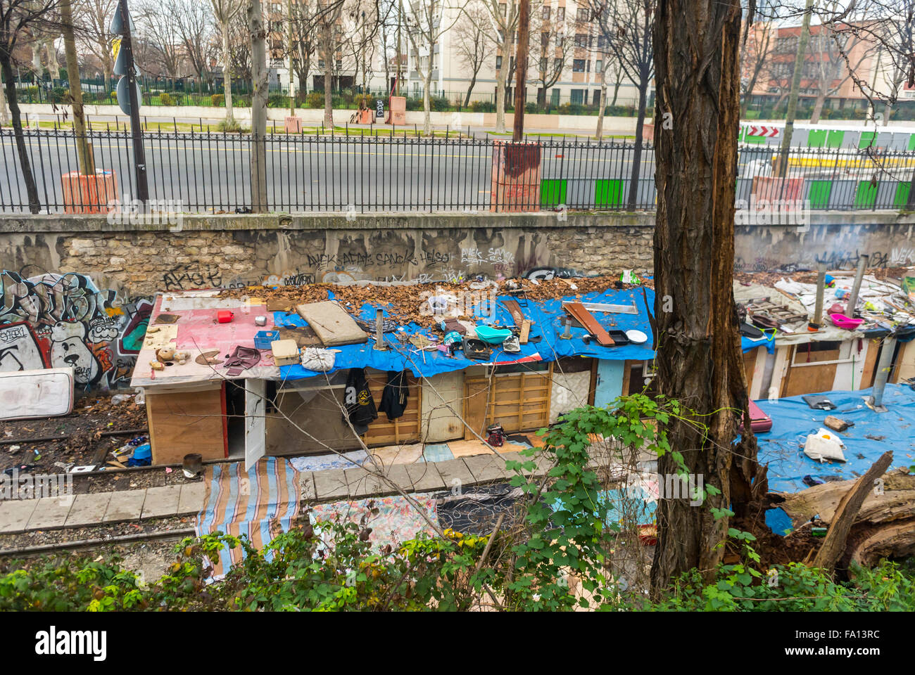 Paris, France, Immigrants Camps, Migrants Rom Camp, Old Train Tracks ...