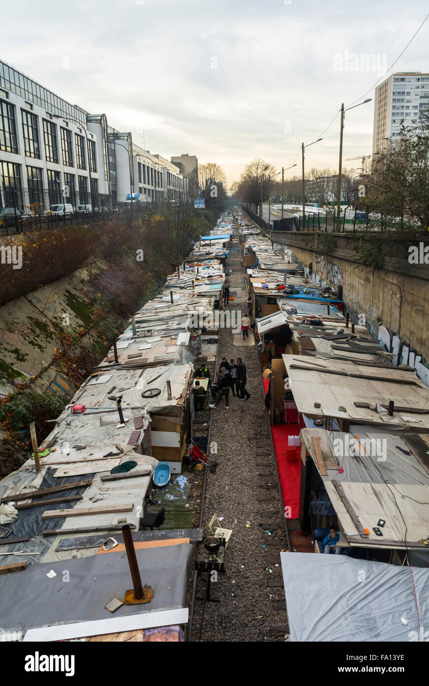 Paris, France, Immigrants Camps, Migrants Rom Camp, Old Train Tracks ...
