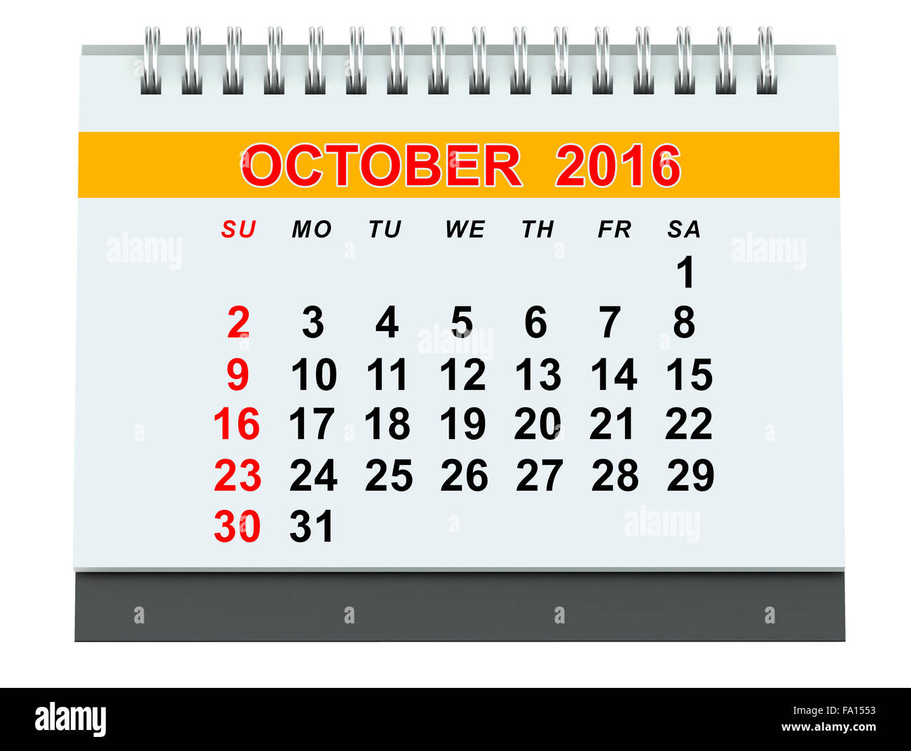 October 2016 calendar isolated on white background Stock Photo - Alamy