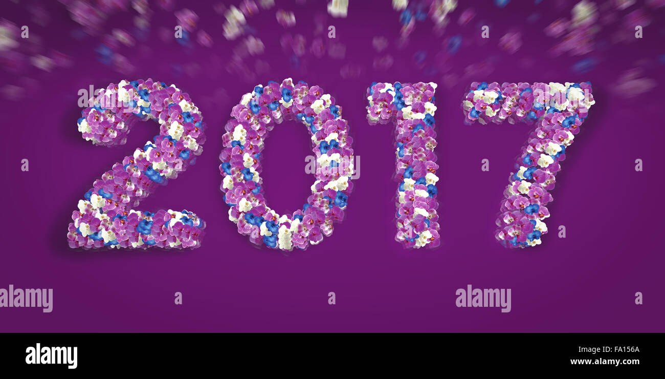 2017 Floral Typo with orchid in big letters on purple Stock Photo - Alamy