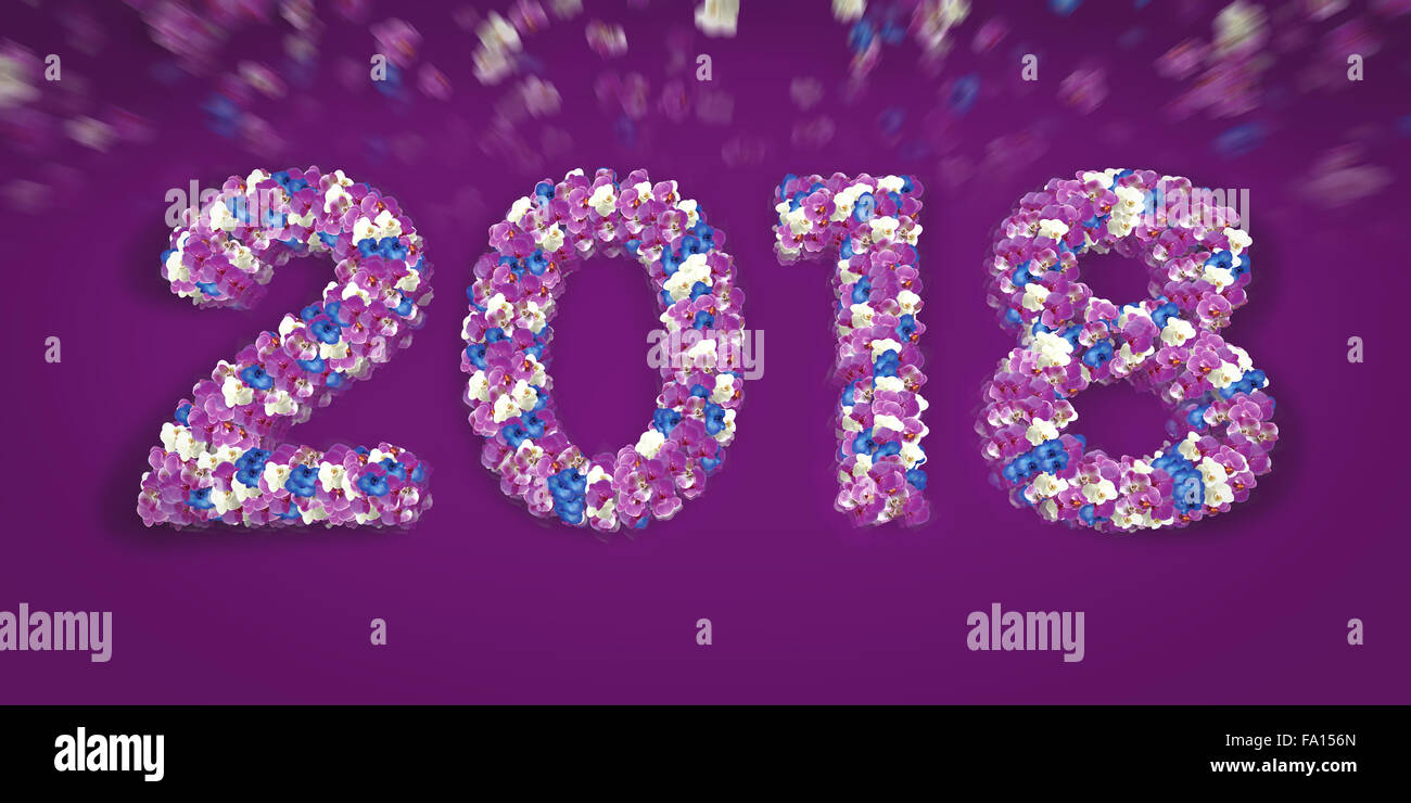 2018 Floral Typo with orchid in big letters on purple Stock Photo - Alamy