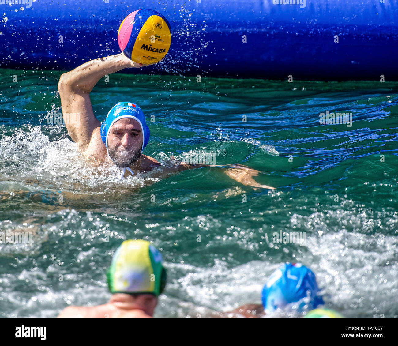 15.12.2015. Stefano Luongo (#14) of Italy looks to get the ball past ...