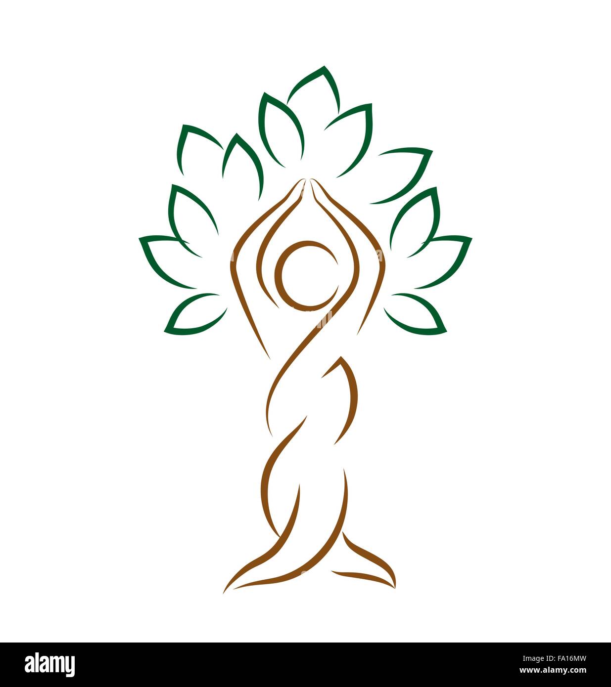 Yoga emblem with abstract tree pose isolated on white Stock Vector ...