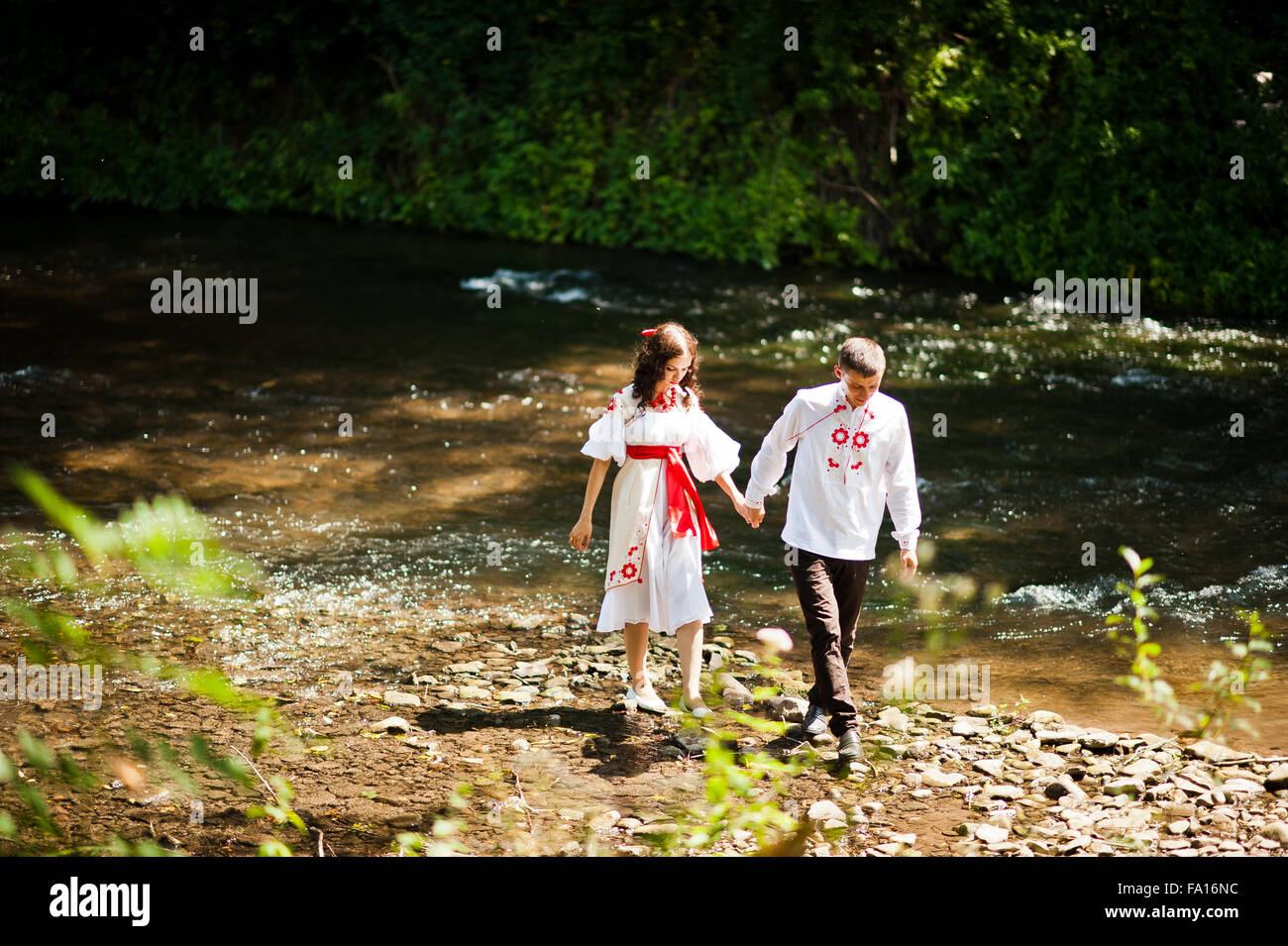 Love story of loving couple in national Ukraine dress. Near the ...