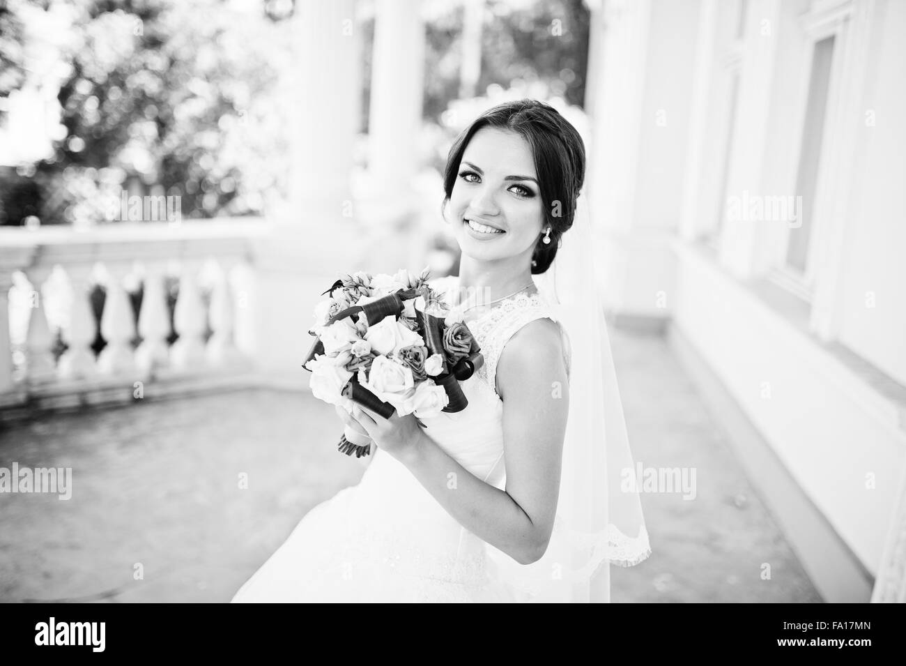 Portrait of beautiful cute brunette bride Stock Photo - Alamy