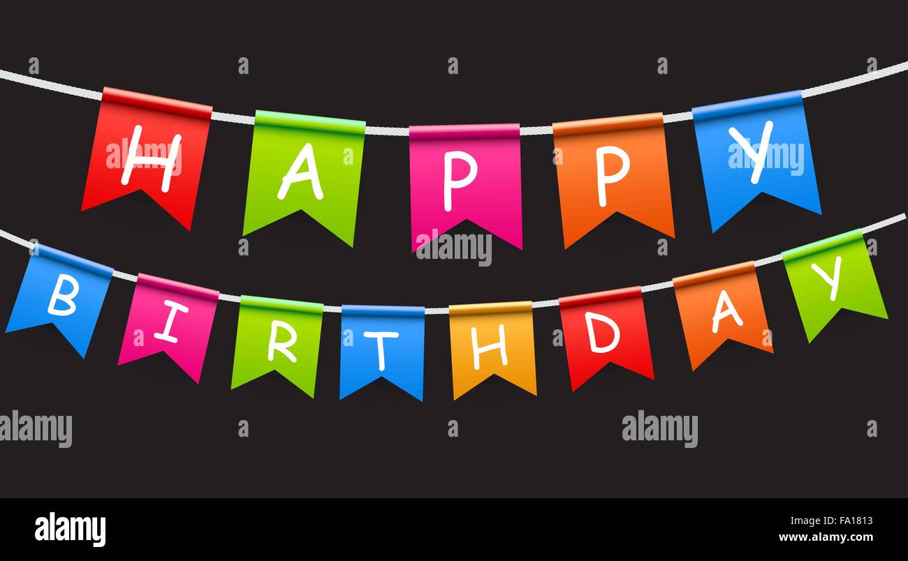 Happy Birthday Party Background with Flags Vector Illustration Stock ...