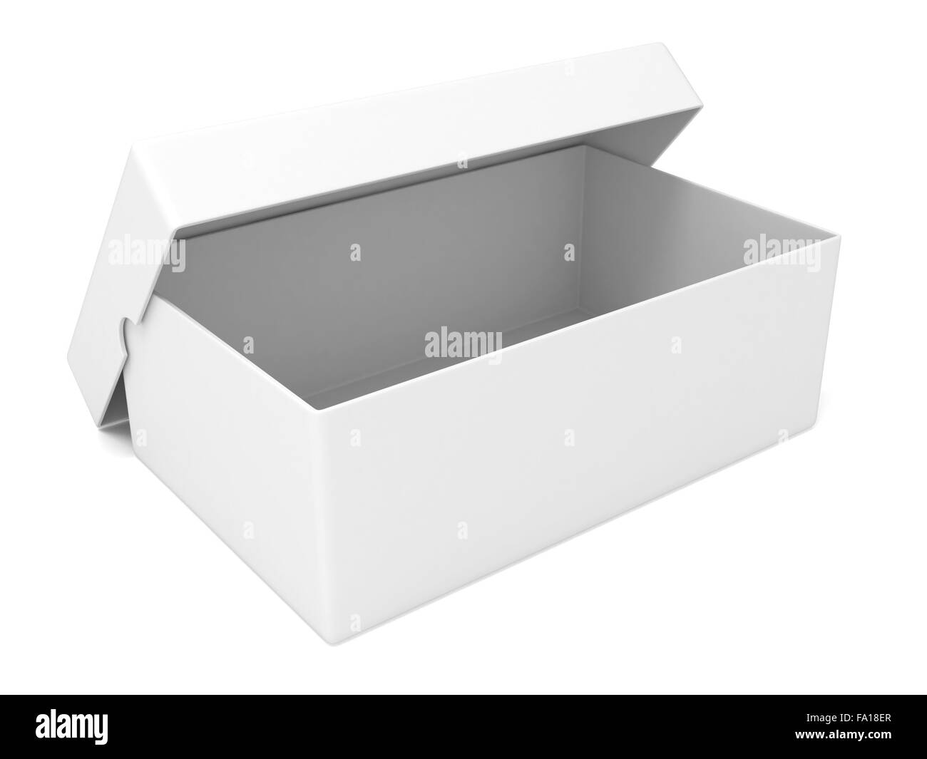 Empty white, opened box, 3D render illustration isolated on white ...