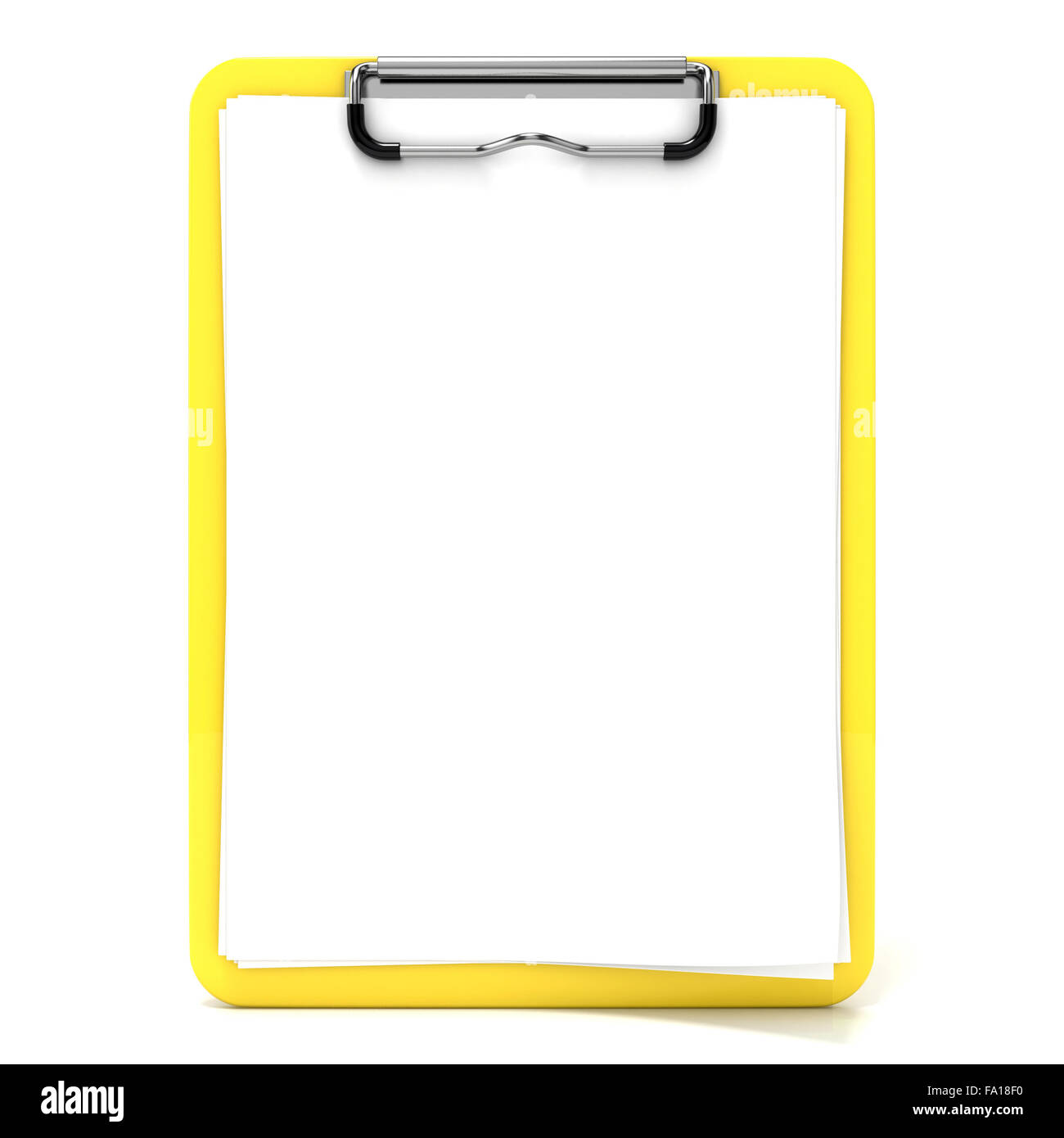 Yellow clipboard and blank paper with lines. 3D render illustration ...