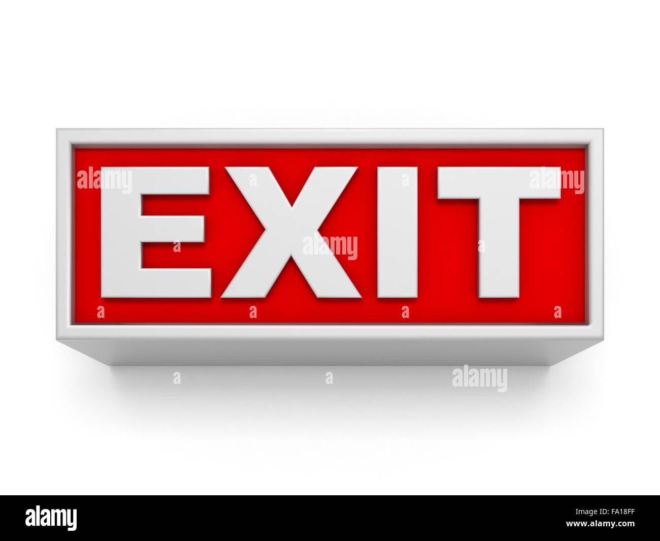 Exit sign on white wall. 3D rendered illustration isolated on white ...