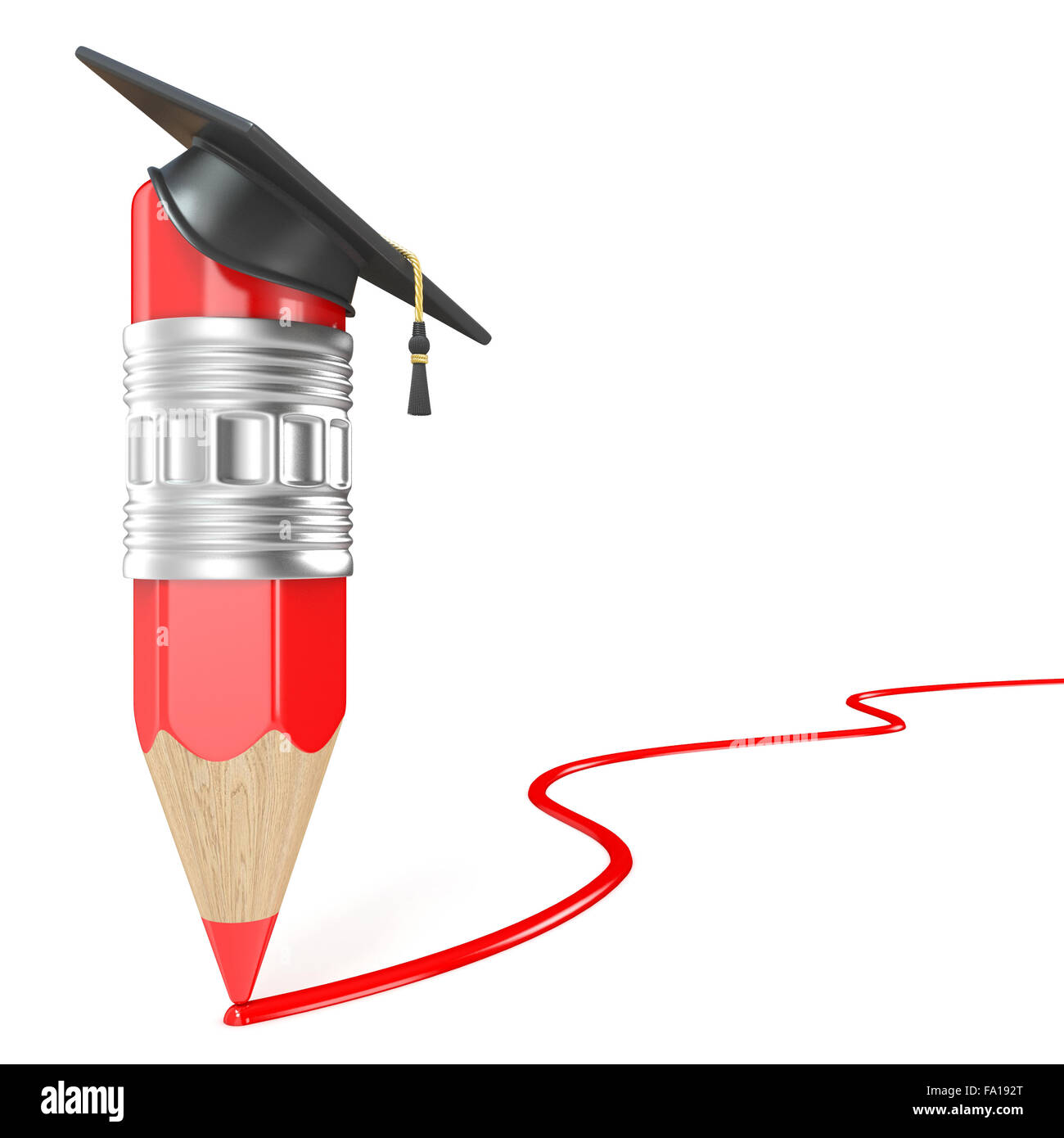 Red pencil with a graduation cap drawing red line. Education concept ...