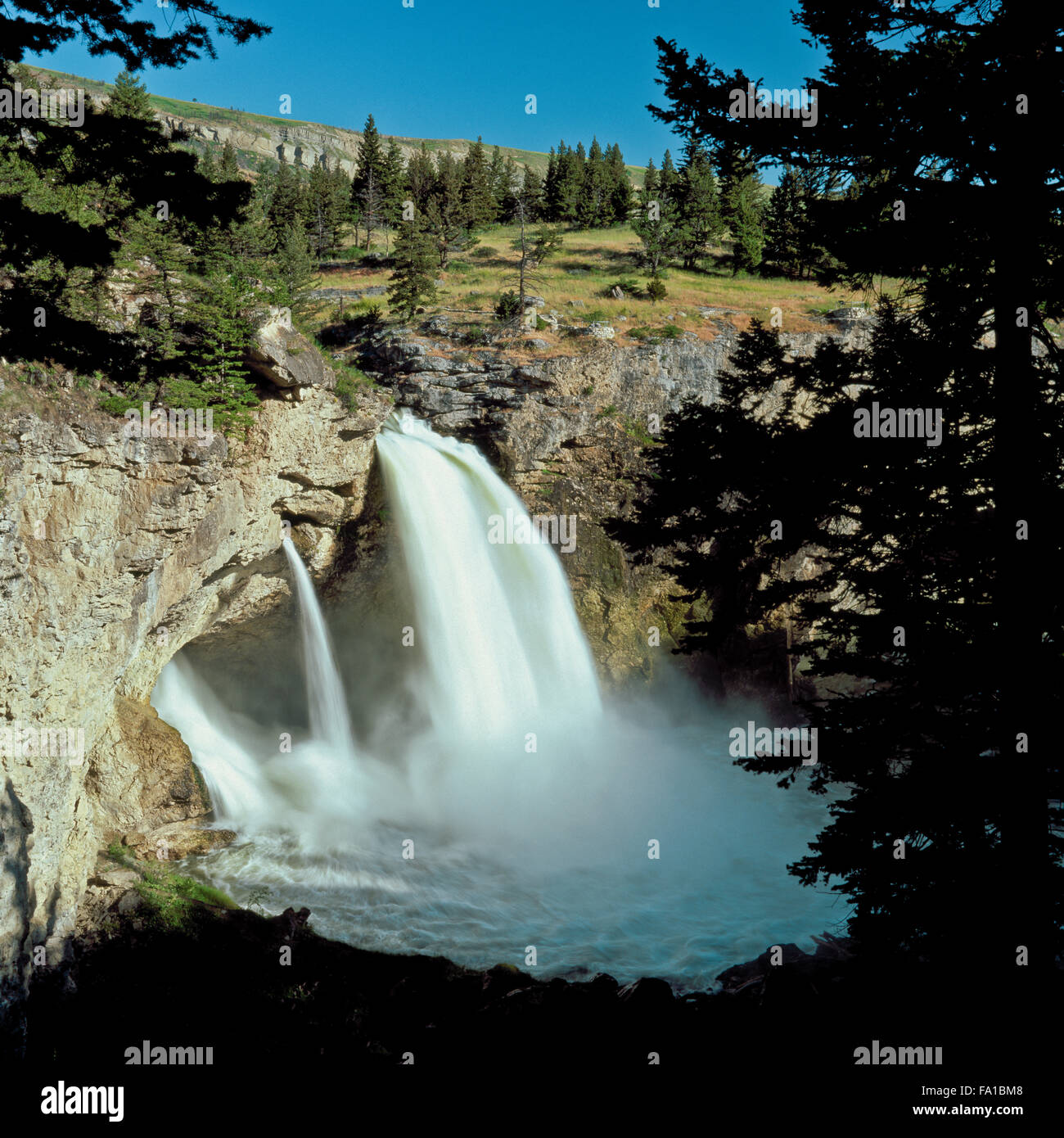 double waterfall at boulder river falls near big timber, montana Stock ...