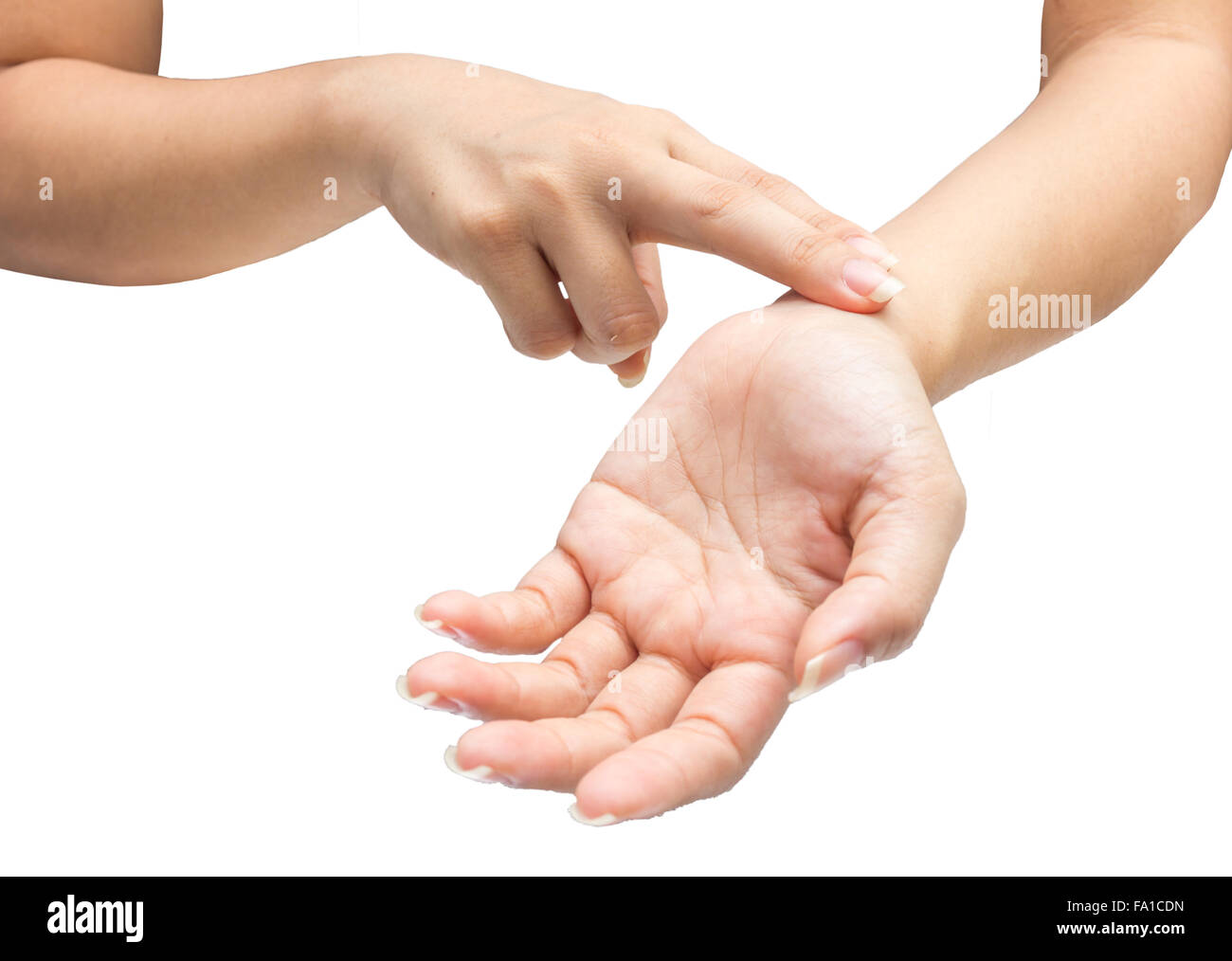 human hand measuring arm pulse isolated Stock Photo - Alamy